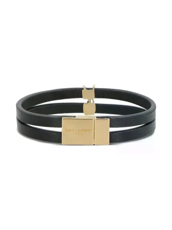 Saint Laurent Cassandre Double-strand Leather Bracelet