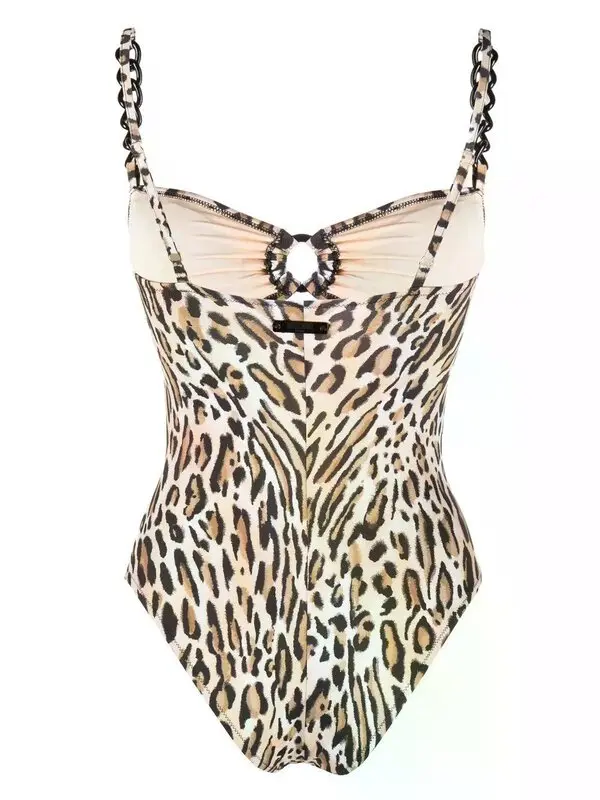 Moschino One-piece Swimsuit With Leopard Print And Chain Detailing