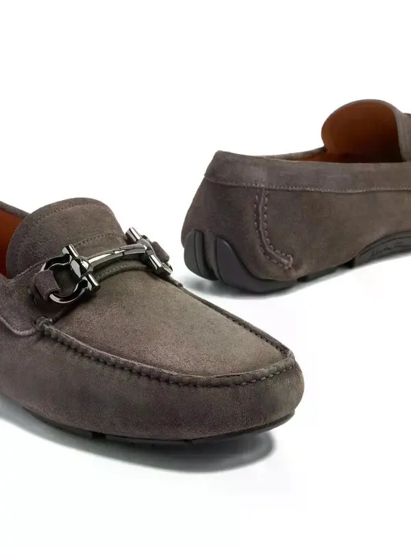 FERRAGAMO Gancini-detailed Suede Loafers - Brown
