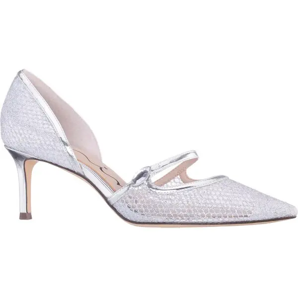 Nina Nashly Pointed Toe Cap-toe Mary Jane Pumps - Silver