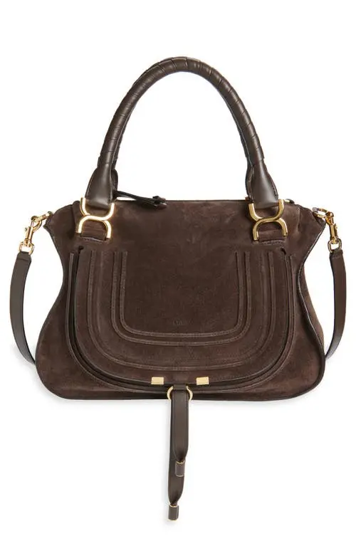 Chloé Medium Marcie Suede Satchel - Kohl Brown