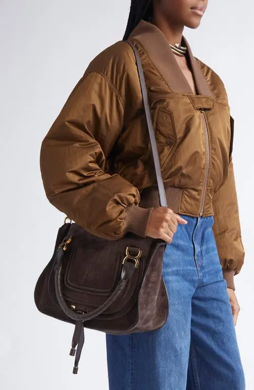 Chloé Medium Marcie Suede Satchel - Kohl Brown