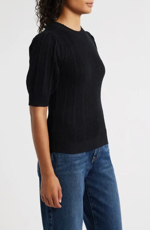Wit & Wisdom Pointelle Elbow Sleeve Sweater - Black