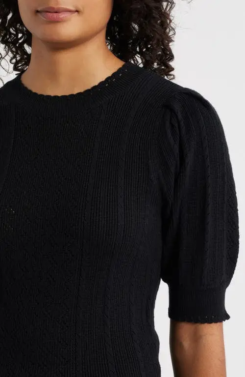 Wit & Wisdom Pointelle Elbow Sleeve Sweater - Black