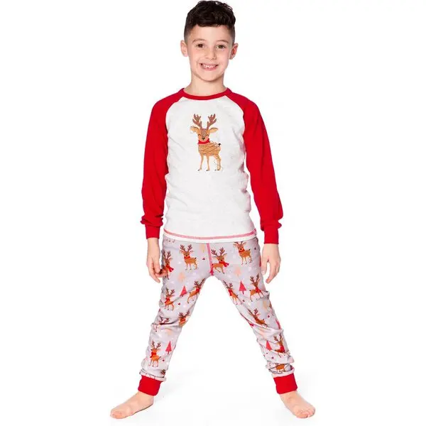 DEUX PAR DEUX Two-piece Organic Cotton Pajama Set Reindeer - Beige