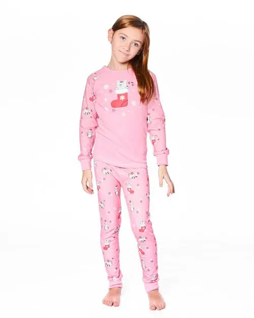 DEUX PAR DEUX Organic Cotton Two-piece Pajamas Cat - Pink