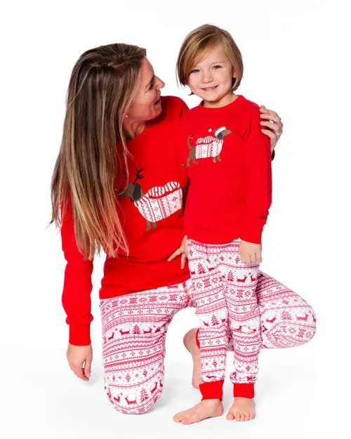 DEUX PAR DEUX Adult Organic Cotton Two-piece Pajamas - Red And White Fairisle