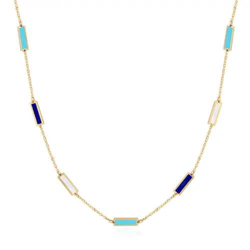 THE LOVERY 14k Yellow Gold Mixed Bar Chain Necklace - Blue