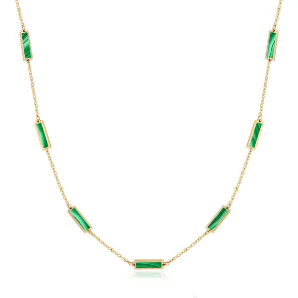 THE LOVERY FINE JEWELRY 14k Yellow Gold Malachite Bar Chain Necklace - Green