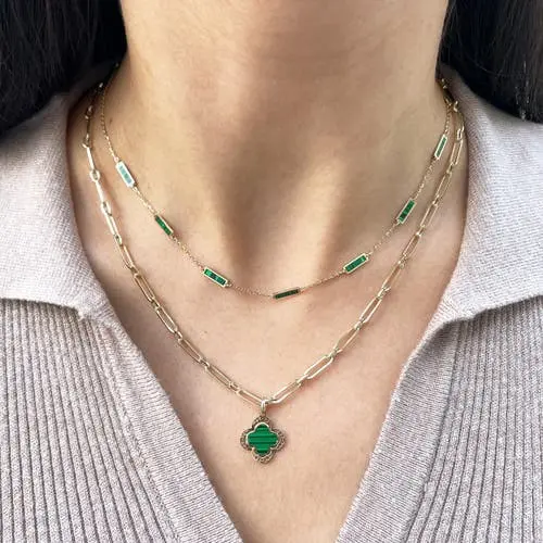 THE LOVERY FINE JEWELRY 14k Yellow Gold Malachite Bar Chain Necklace