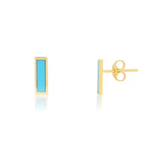 THE LOVERY 14k Yellow Gold Bar Stud Earrings - Turquoise