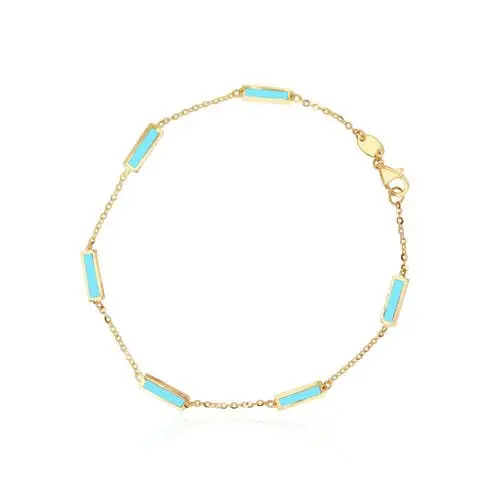 THE LOVERY 14k Yellow Gold Bar Chain Bracelet - Turquoise