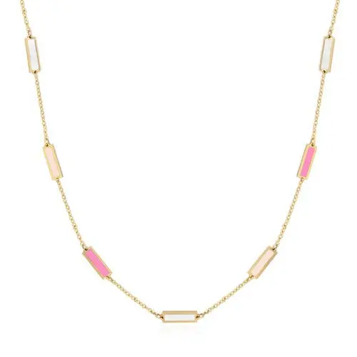 THE LOVERY FINE JEWELRY 14k Yellow Gold Bar Chain Necklace - Pink Mixed