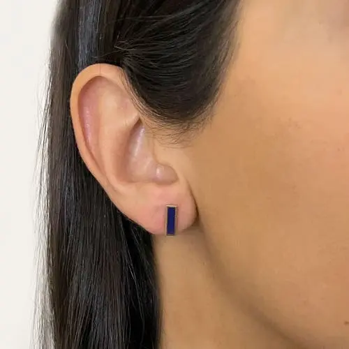 THE LOVERY FINE JEWELRY 14k Yellow Gold Lapis Bar Stud Earrings