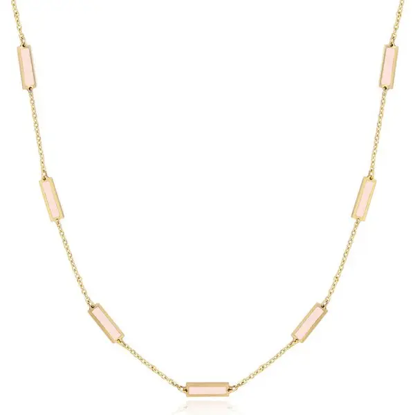 THE LOVERY FINE JEWELRY 14k Yellow Gold Pink Pearl Bar Chain Necklace - Pink Mixed