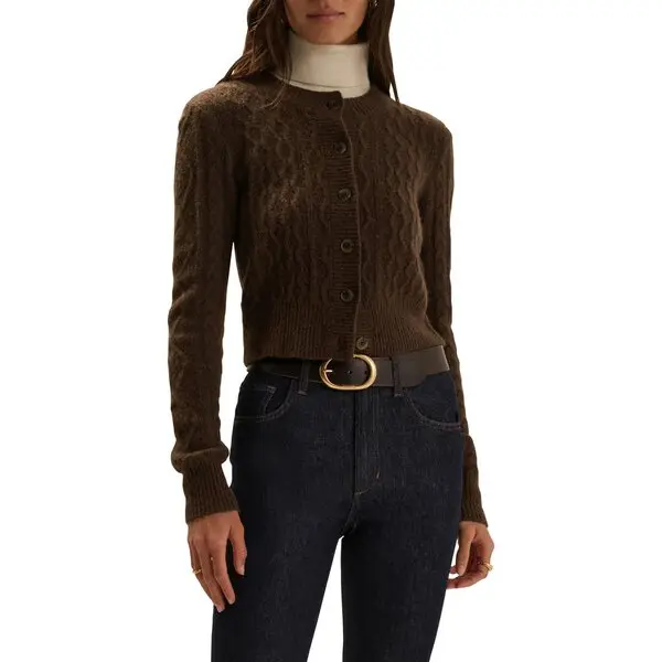 FAVORITE DAUGHTER The Eleanor Merino Wool & Cashmere Blend Crop Cardigan - Ganache