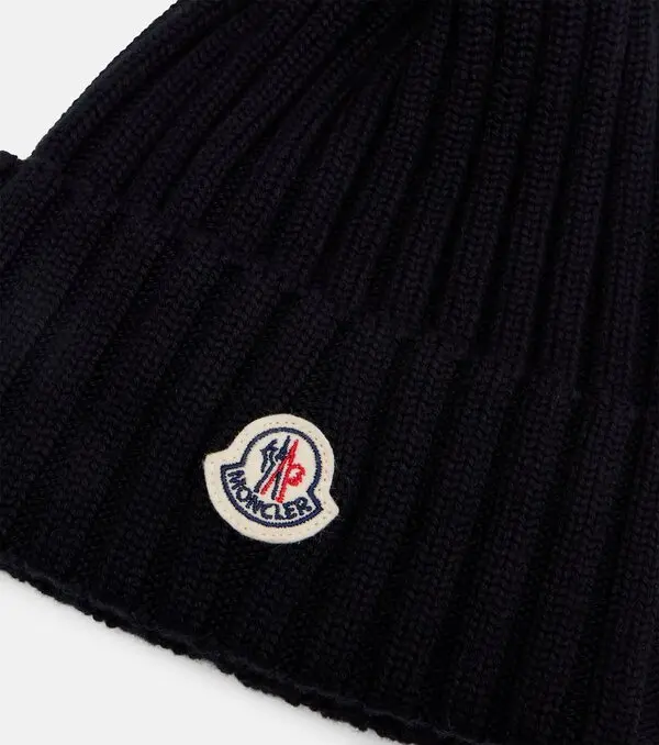 Moncler Logo Ribbed-knit Wool Beanie - Black