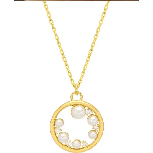 Estée Lauder Faux Pearl And Crystal Circle Pendant Necklace - Gold