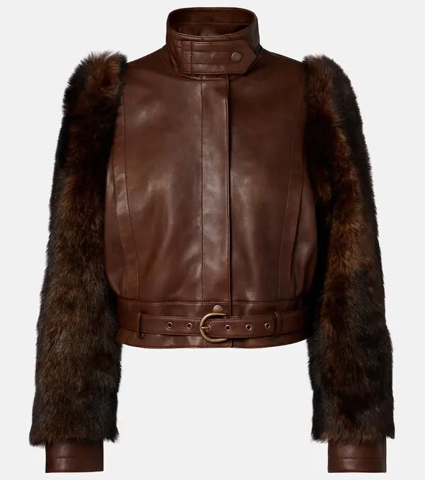 Chloé Cropped Shearling-trimmed Leather Jacket