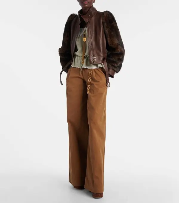 Chloé Cropped Shearling-trimmed Leather Jacket