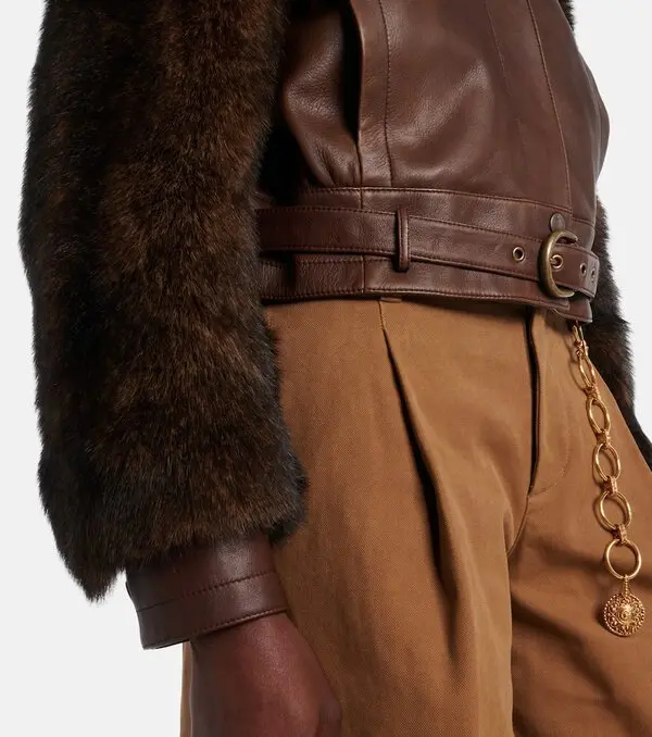 Chloé Cropped Shearling-trimmed Leather Jacket