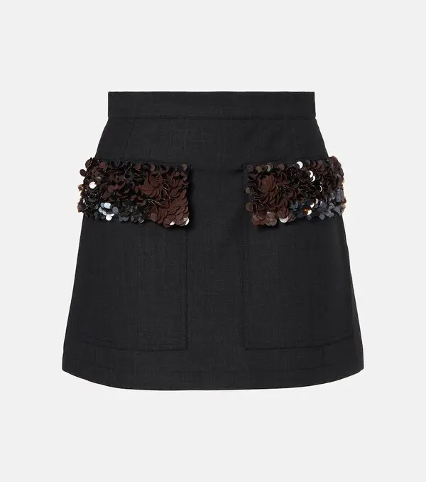 Plan C Sequined Wool-blend Miniskirt - Grey