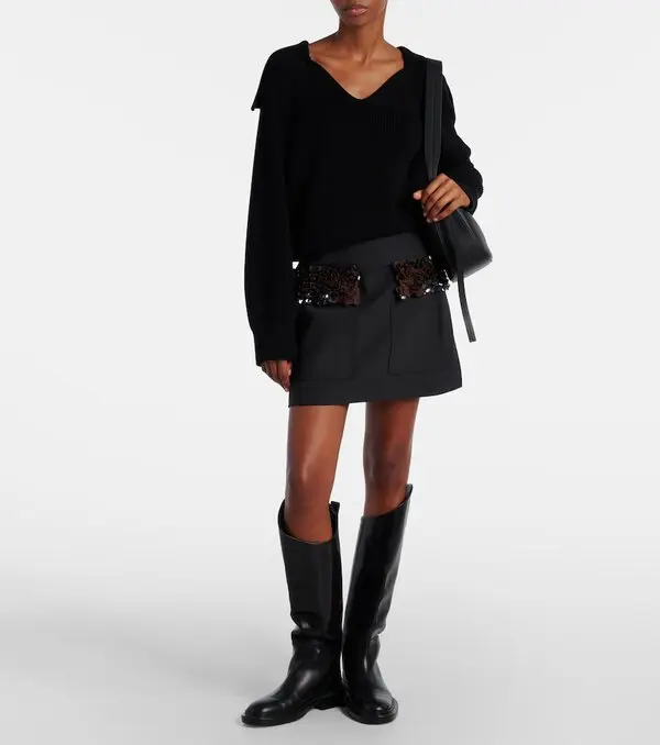 Plan C Sequined Wool-blend Miniskirt
