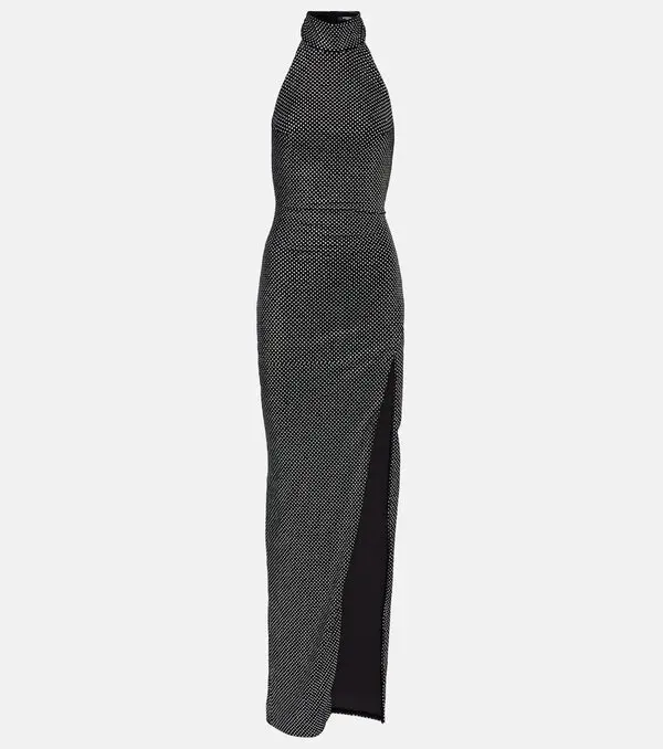 Balmain Rhinestone-embellished Velvet Maxi Dress - Black