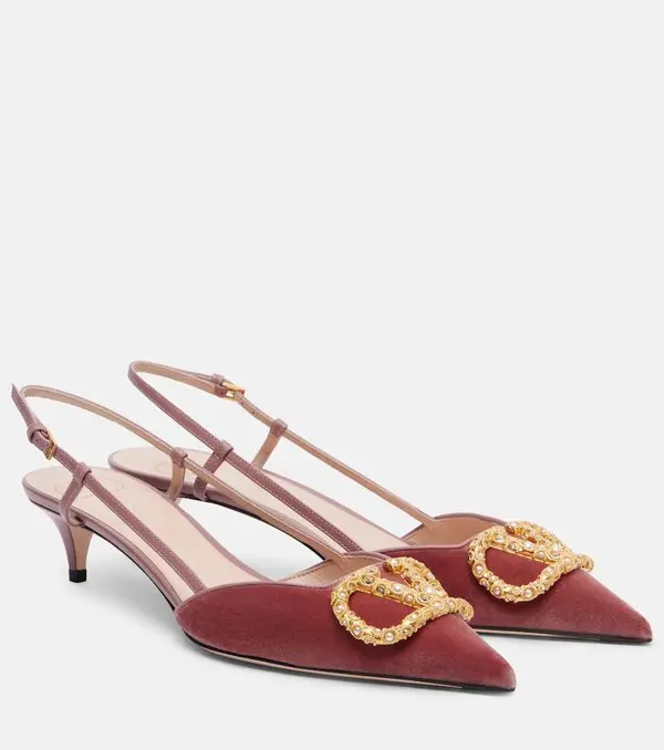 Valentino Garavani Vlogo 40 Velvet Slingback Pumps - Pink