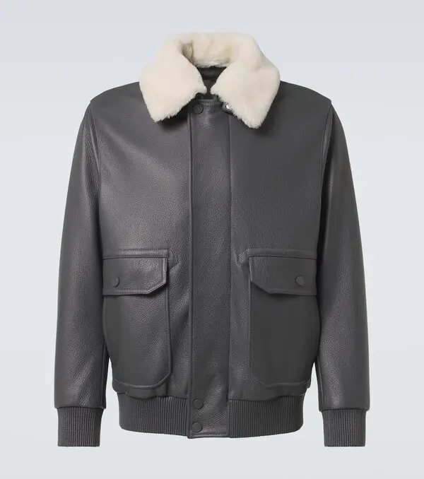 Brioni Shearling-trimmed Leather Bomber Jacket