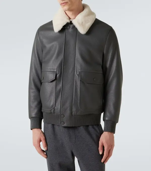Brioni Shearling-trimmed Leather Bomber Jacket