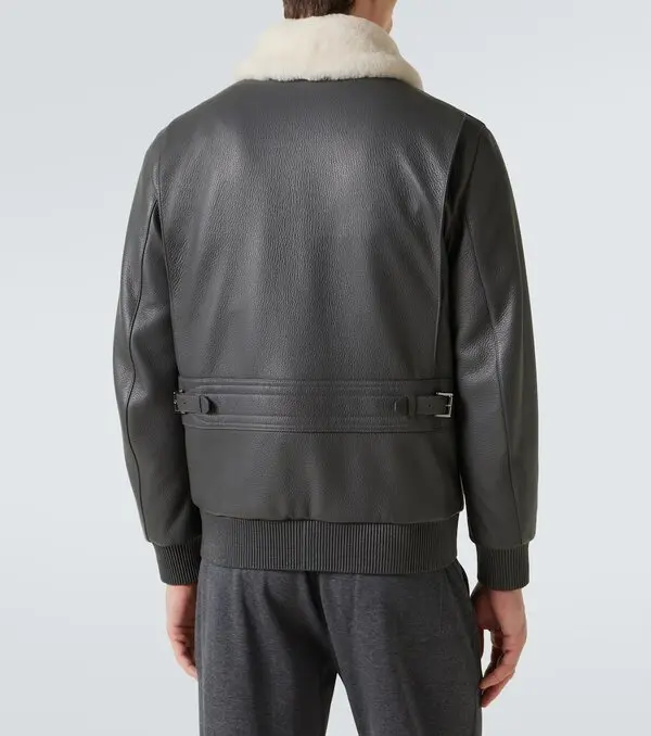 Brioni Shearling-trimmed Leather Bomber Jacket