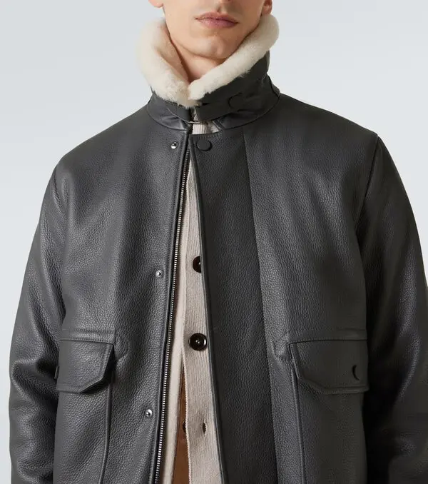 Brioni Shearling-trimmed Leather Bomber Jacket