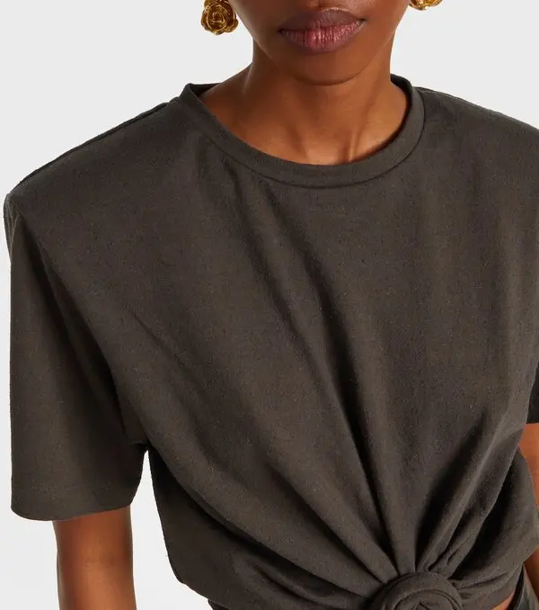 Magda Butrym Gathered Cotton And Silk T-shirt - Grey
