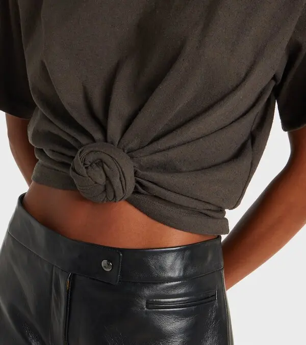 Magda Butrym Gathered Cotton And Silk T-shirt - Grey