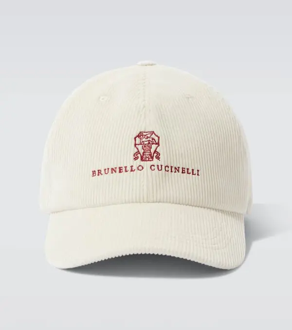 Brunello Cucinelli Logo Cotton And Cashmere Corduroy Baseball Cap - White
