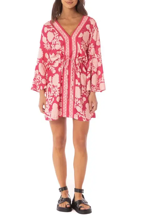 MAAJI Candy Flowery Joy Long Sleeve Cover-up Mini Sundress - Bright Red