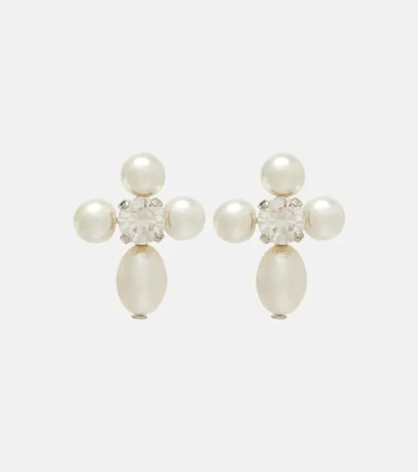 Simone Rocha Pebble Pearl And Crystal-embellished Earrings - White