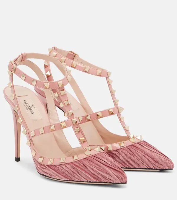 Valentino Garavani Rockstud 100 Velvet And Leather Pumps - Pink