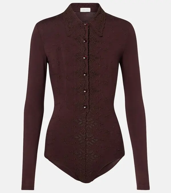 Magda Butrym Embroidered Cotton-blend Bodysuit - Brown