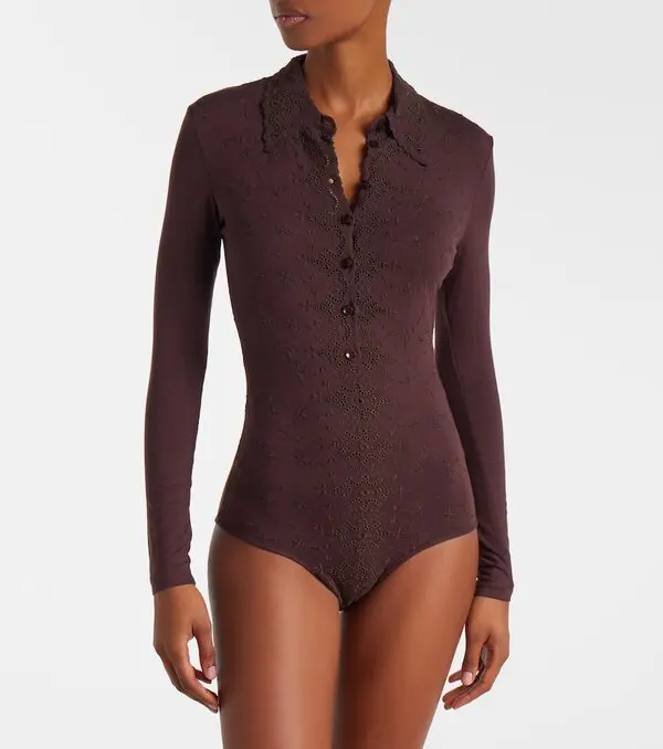 Magda Butrym Embroidered Cotton-blend Bodysuit - Brown