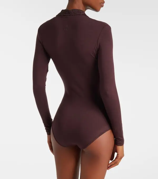 Magda Butrym Embroidered Cotton-blend Bodysuit - Brown