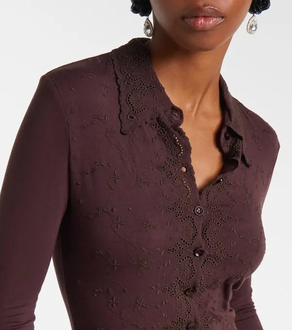 Magda Butrym Embroidered Cotton-blend Bodysuit - Brown