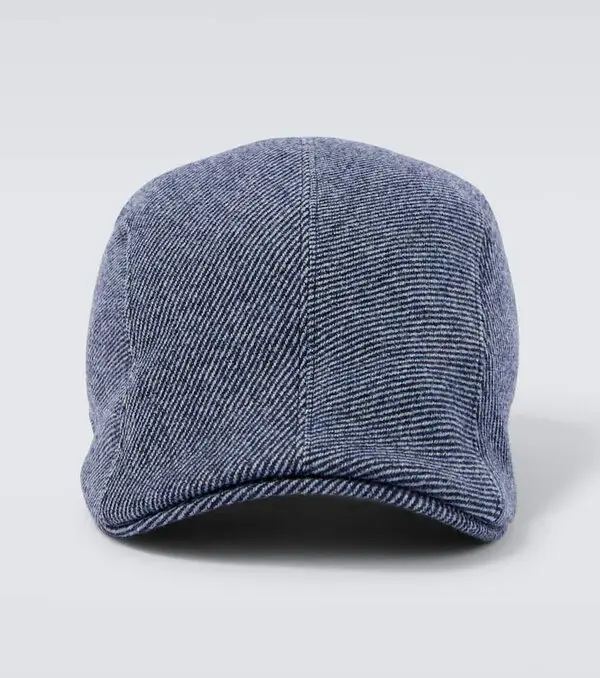 Brunello Cucinelli Striped Wool, Cashmere, And Silk Cap - Blue