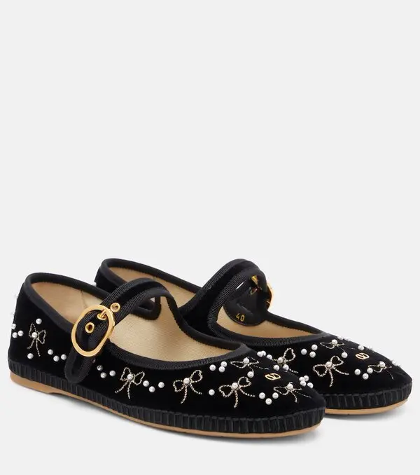 Valentino Garavani Endouce Velvet Mary Jane Flats - Black