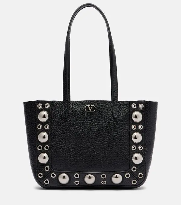 Valentino Garavani Nellcôte Mini Embellished Leather Shopper - Black