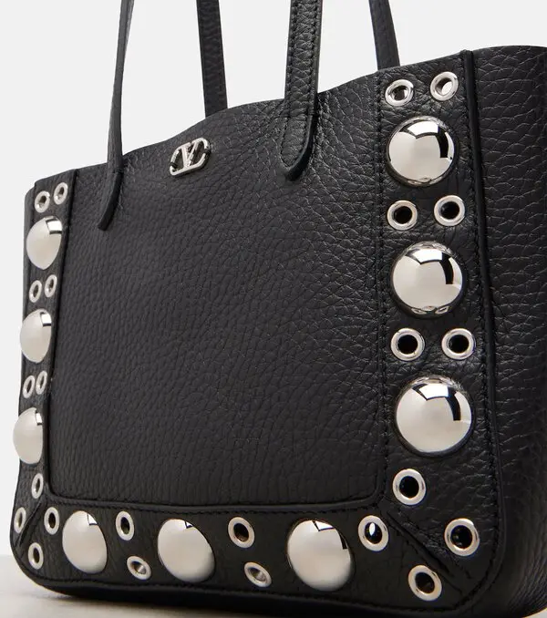 Valentino Garavani Nellcôte Mini Embellished Leather Shopper - Black