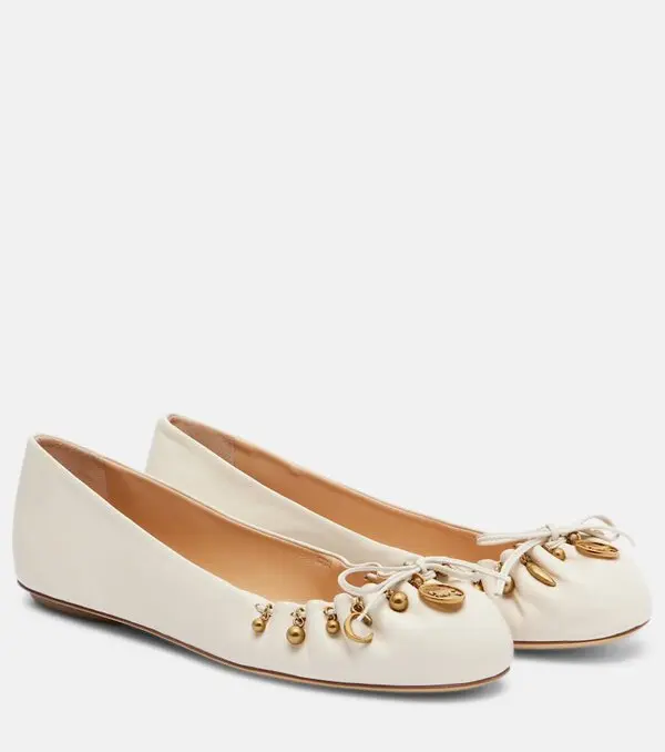 Chloé Charms Leather Ballet Flats - White