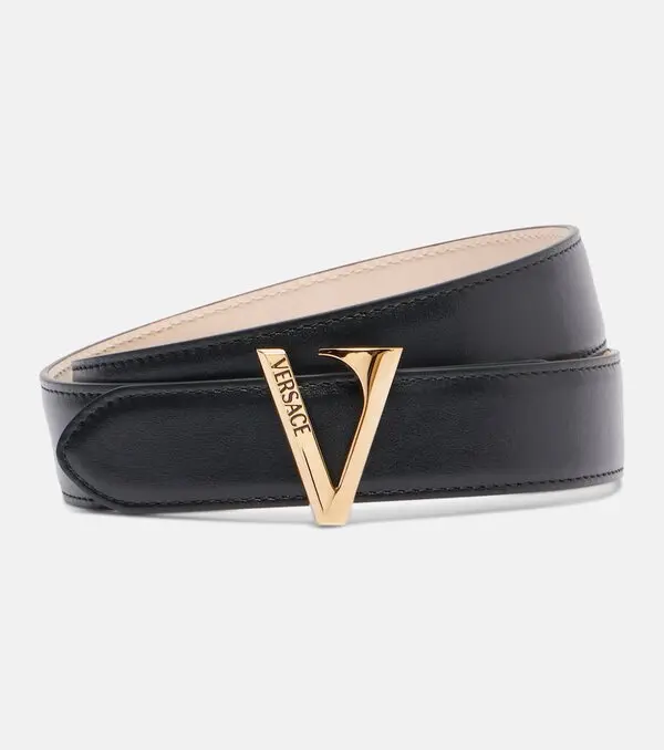 Versace Logo Leather Belt - Black