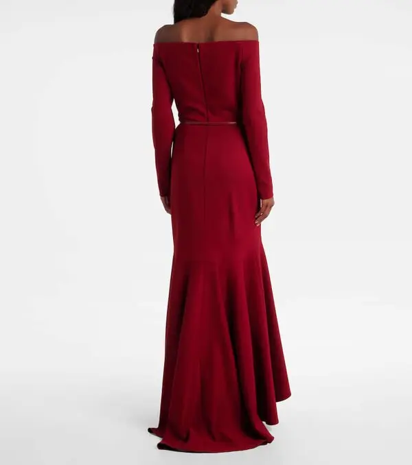 Elie Saab Belted Off-shoulder Jersey Gown